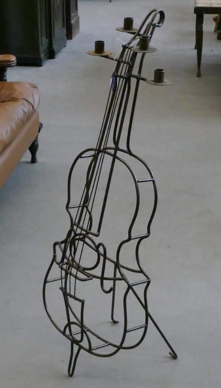 Cello-Shaped Candelabra, in Wrought Iron, circa 1960 For Sale at 1stDibs