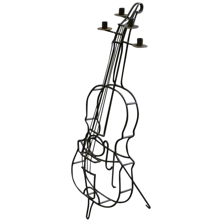 Cello-Shaped Candelabra, in Wrought Iron, circa 1960 For Sale at 1stDibs