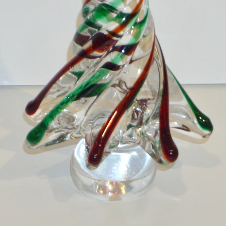 Cenedese 1980 Italian Modern Green Red Clear Twisted Murano Glass Tree ...