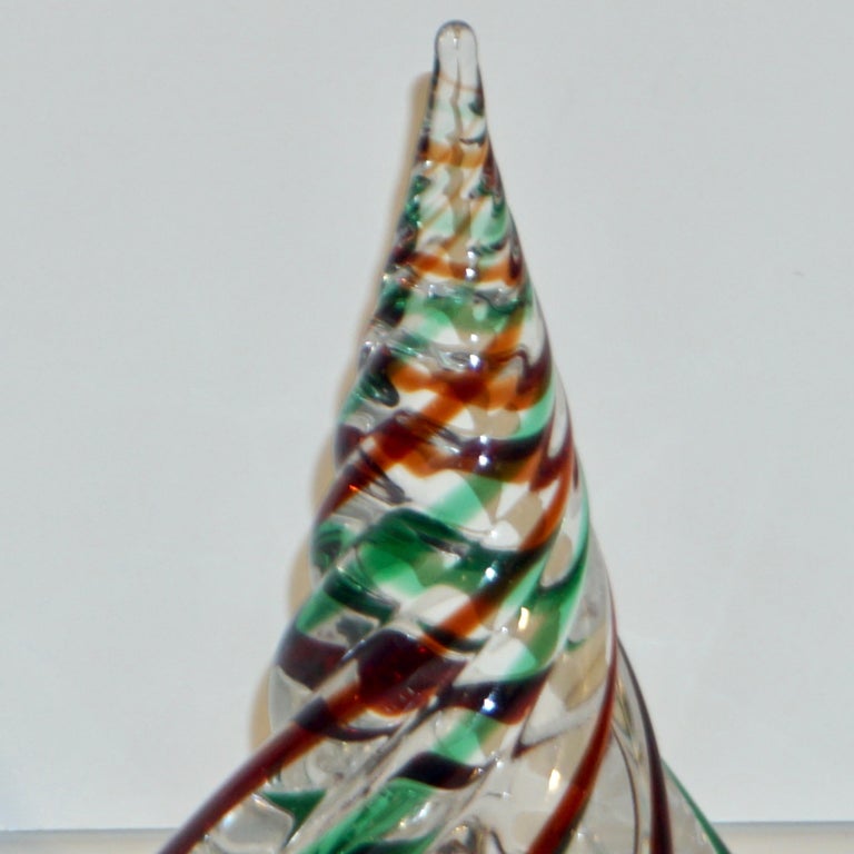 Cenedese 1980 Italian Modern Green Red Clear Twisted Murano Glass Tree ...