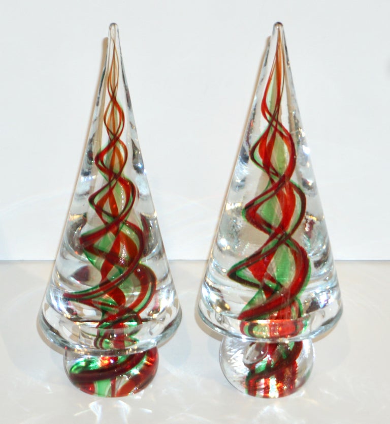 Cenedese 1980s Italian Modern Green Red Crystal Murano Glass Tree ...