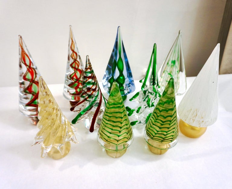 Cenedese 1980 Italian Modern Green Red Clear Twisted Murano Glass Tree ...