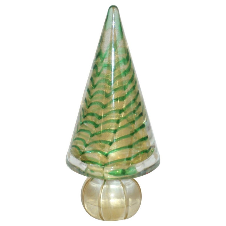 Cenedese 1980s Italian Vintage Green and Gold Murano Glass Tree ...