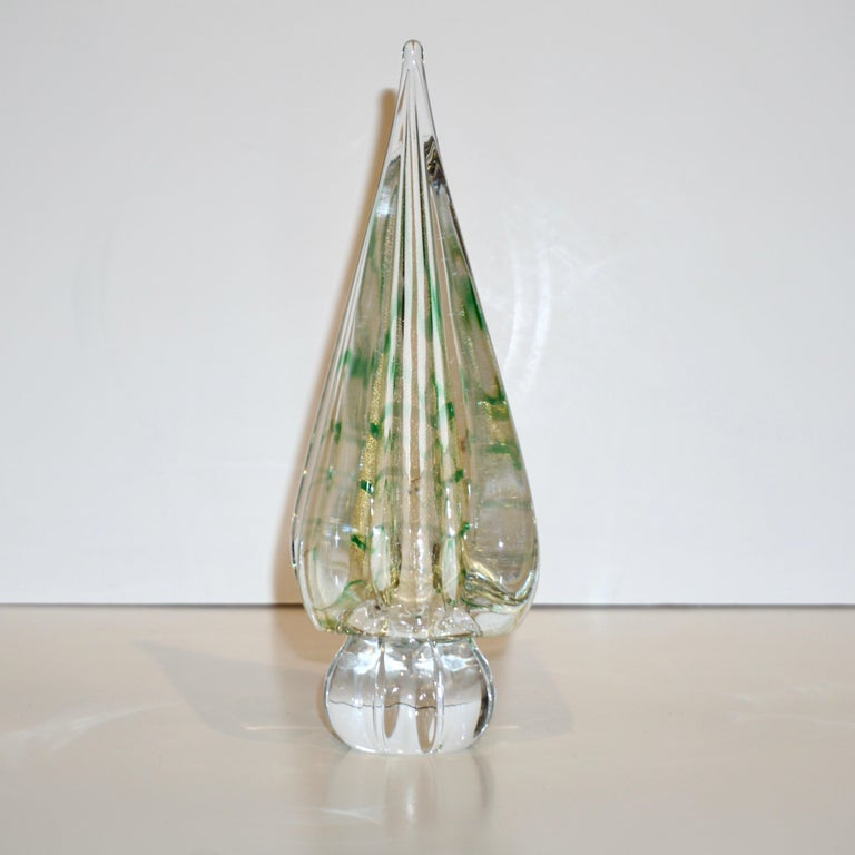 Cenedese 1980s Italian Vintage Green Gold Crystal Murano Glass Tree ...
