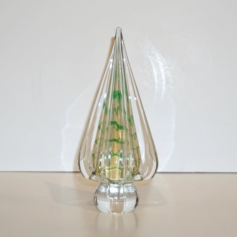Cenedese 1980s Italian Vintage Green Gold Crystal Murano Glass Tree ...