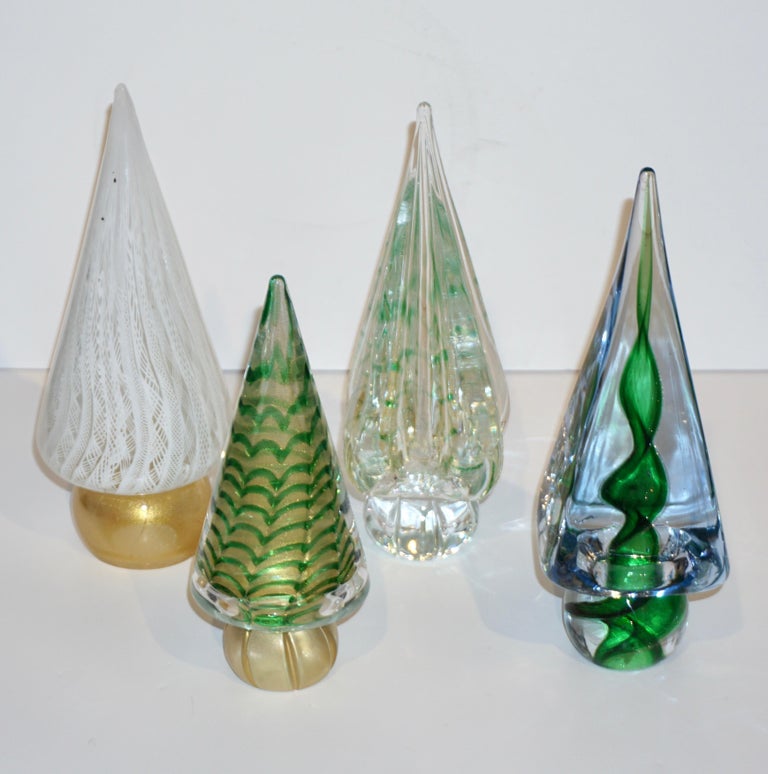 Cenedese 1980s Italian Vintage Green Gold Crystal Murano Glass Tree ...