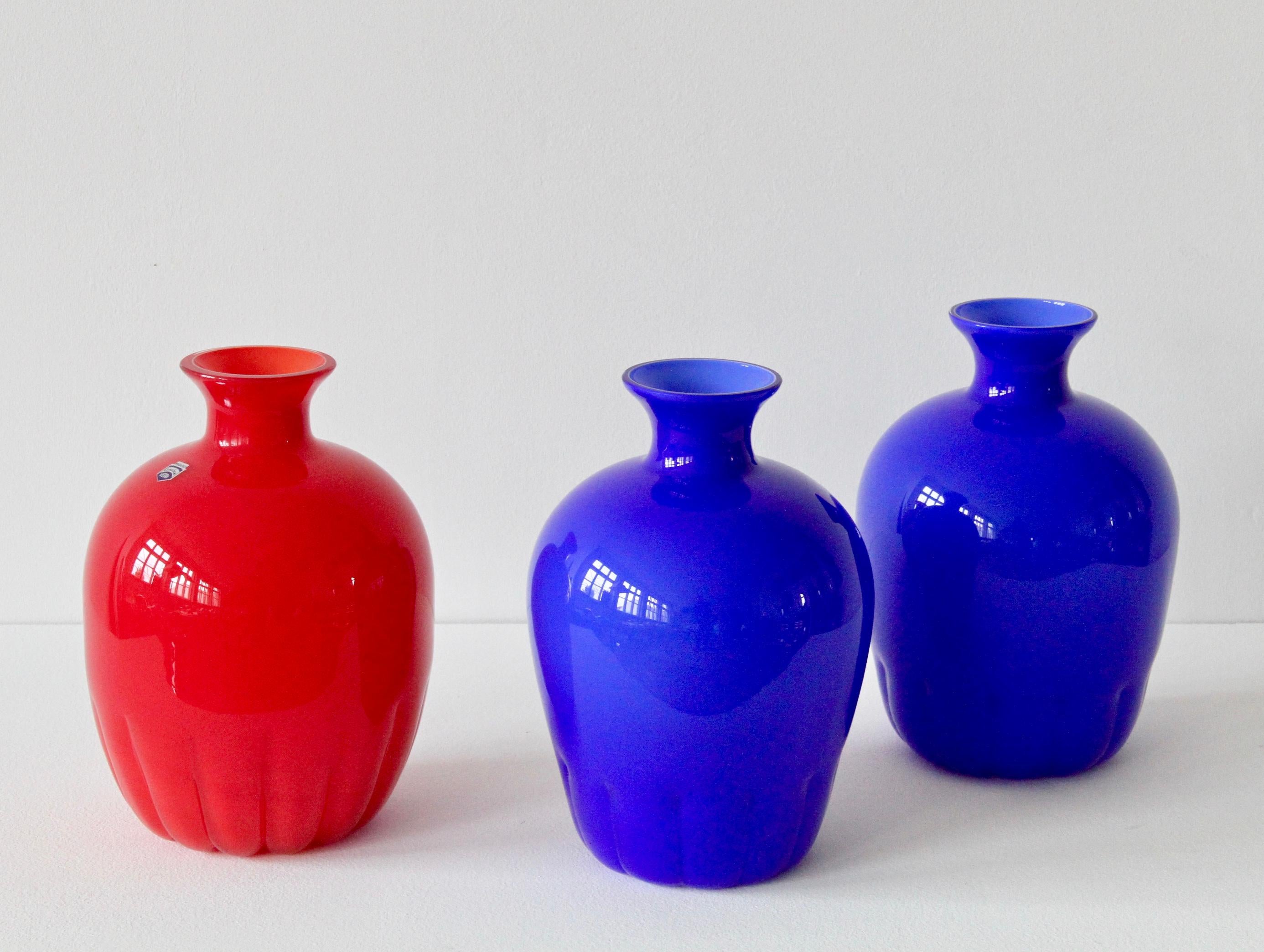 Cenedese Colorful Bright Red Vintage Round Italian Murano Glass Vase ...