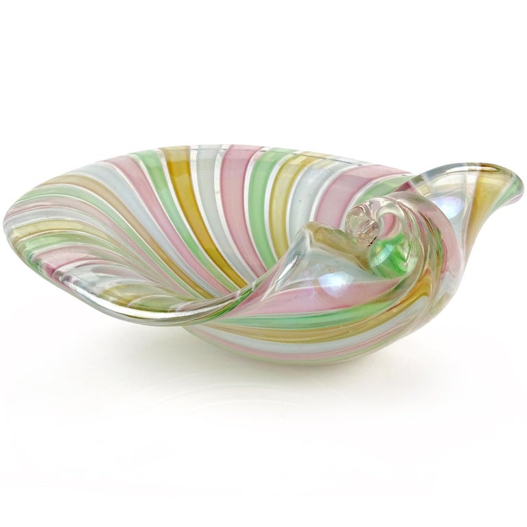 Cenedese Murano A Canne Ribbons Iridescent Italian Art Glass Seashell ...