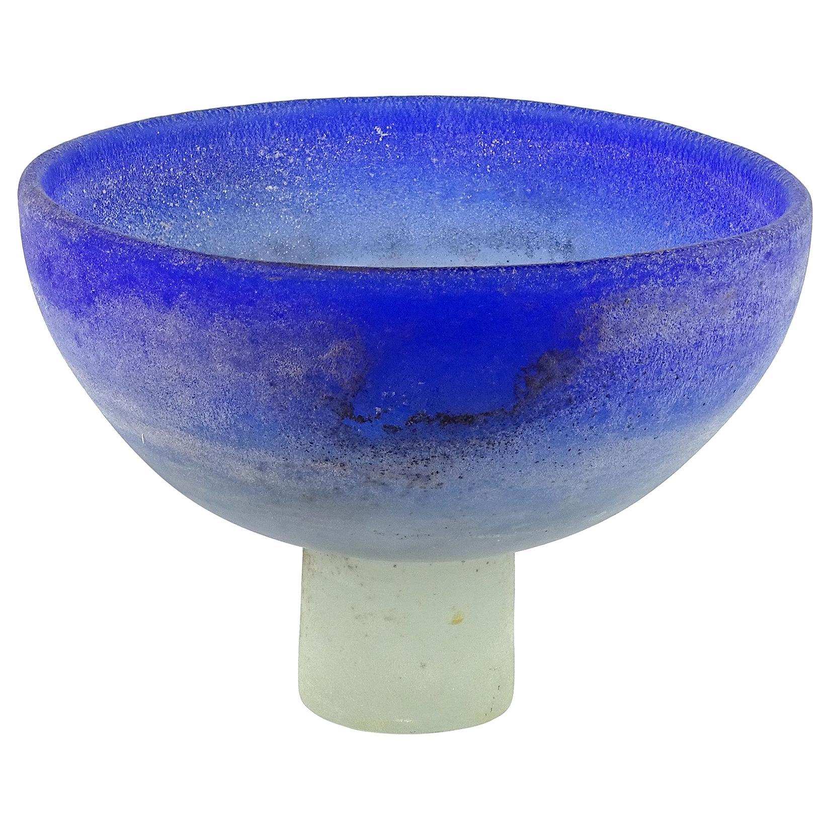 Cenedese Murano Blue White Scavo Texture Italian Art Glass Compote Bowl ...