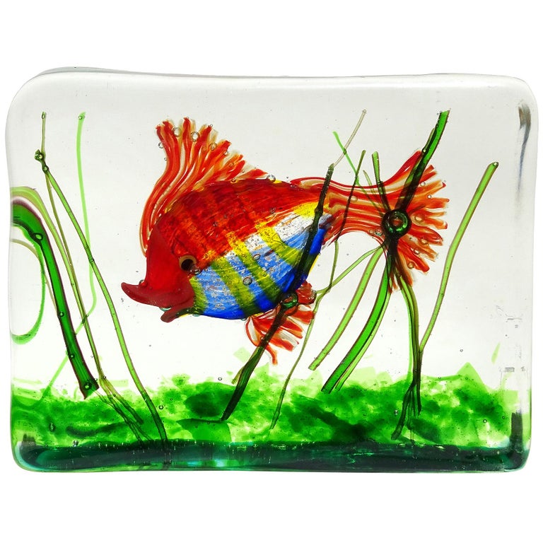 Cenedese Murano Red Blue Silver Flecks Italian Art Glass Fish Aquarium ...