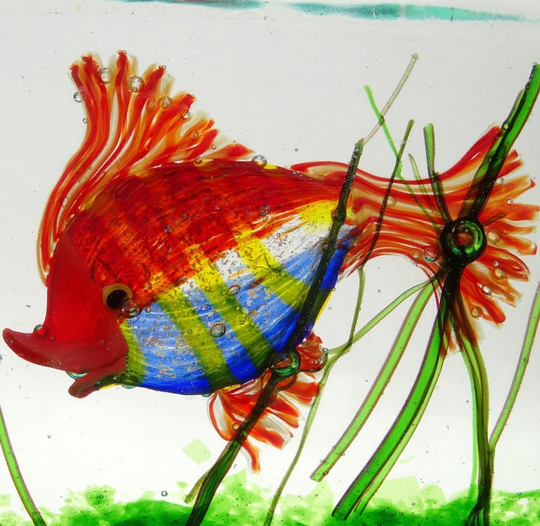 Cenedese Murano Red Blue Silver Flecks Italian Art Glass Fish Aquarium ...