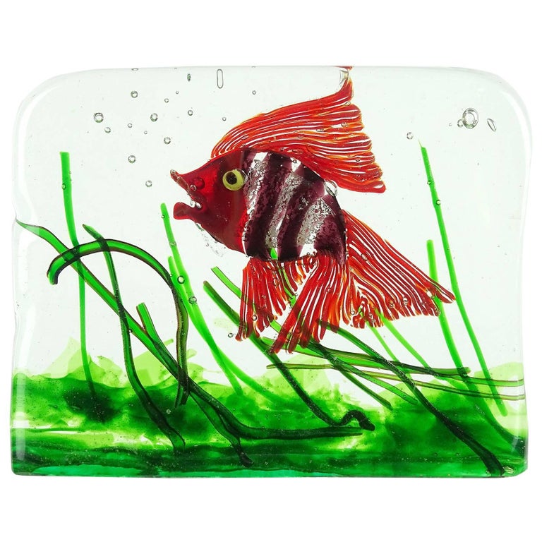 Cenedese Murano Red Purple Silver Flecks Italian Art Glass Fish ...