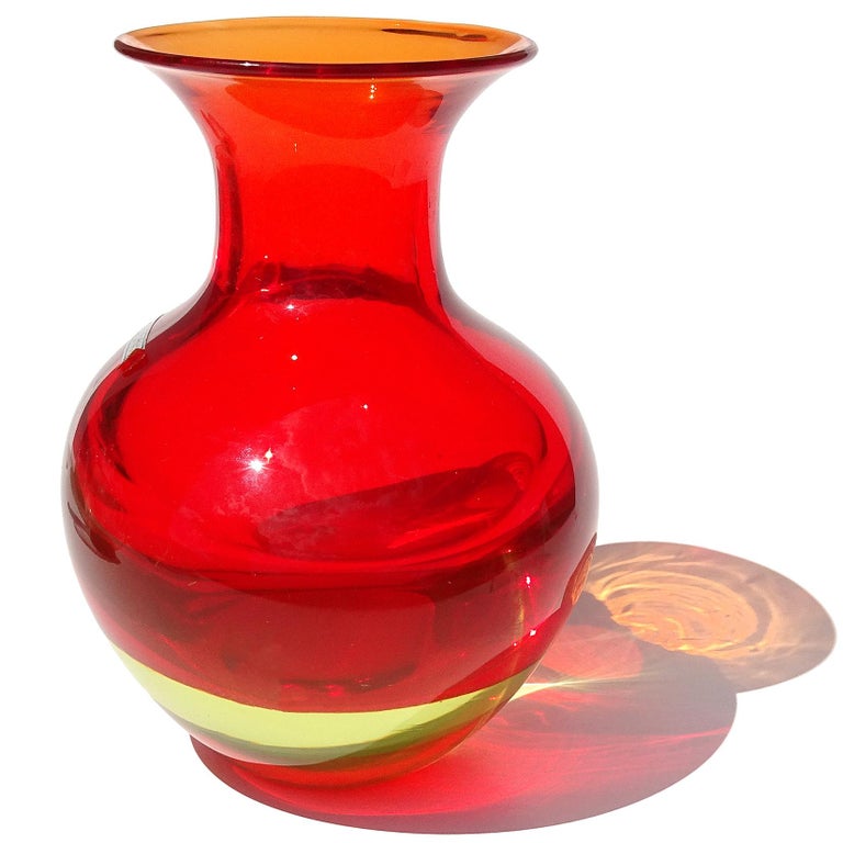 Cenedese Murano Sommerso Orange Uranium Yellow Italian Art Glass Flower ...