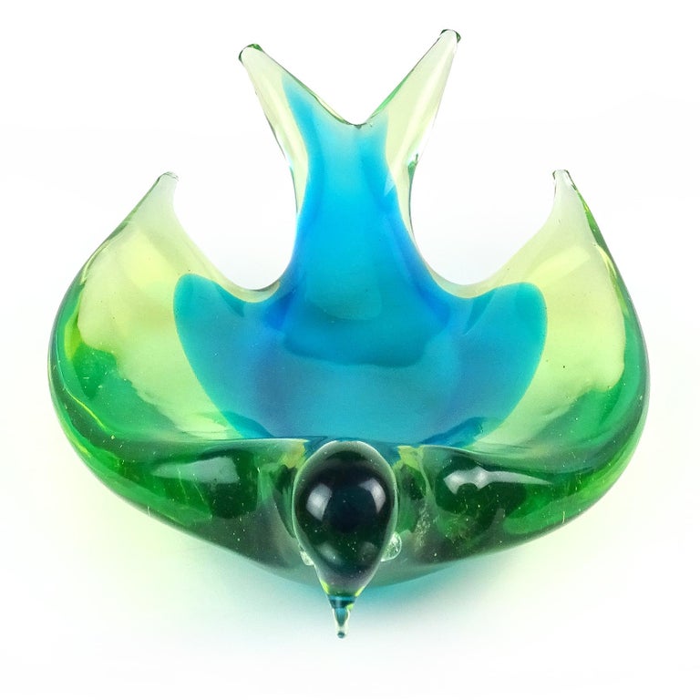 Cenedese Murano Sommerso Uranium Blue Yellow Green Italian Art Glass ...