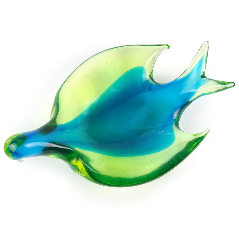 Cenedese Murano Sommerso Uranium Blue Yellow Green Italian Art Glass ...