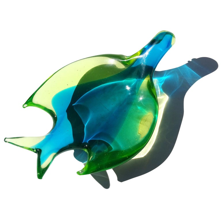 Cenedese Murano Sommerso Uranium Blue Yellow Green Italian Art Glass ...