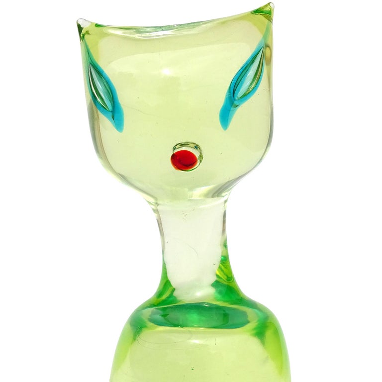 Cenedese Murano Sommerso Uranium Yellow Italian Art Glass Kitty Cat ...