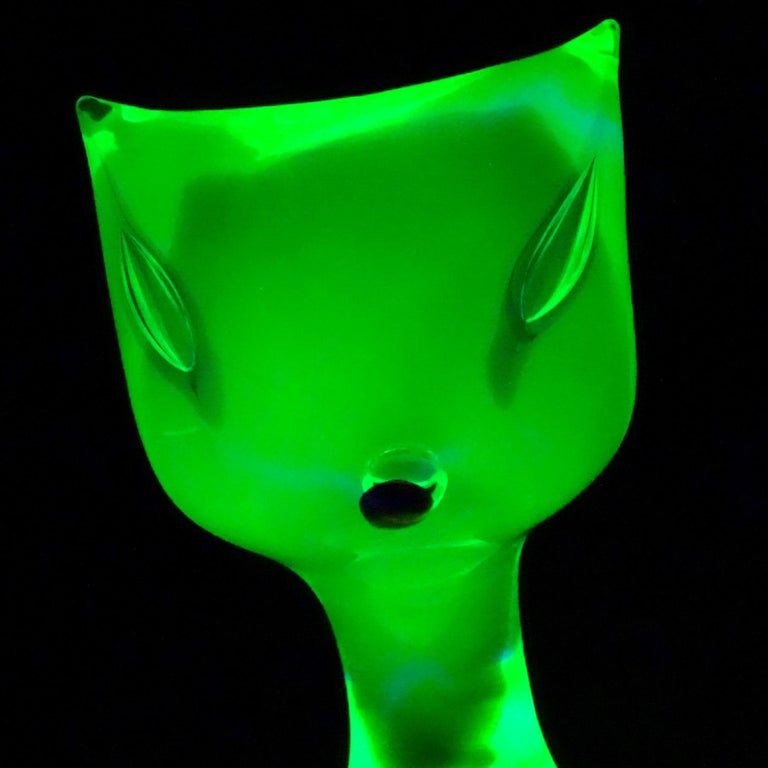 Cenedese Murano Sommerso Uranium Yellow Italian Art Glass Kitty Cat ...