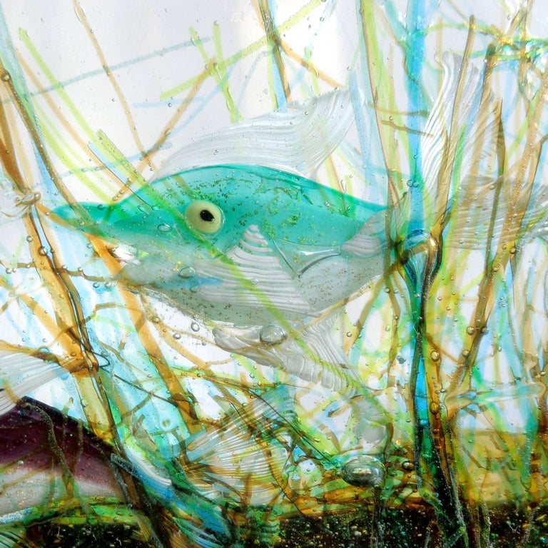 Cenedese Murano Three Fish Italian Art Glass Aquarium Block on Lighted ...