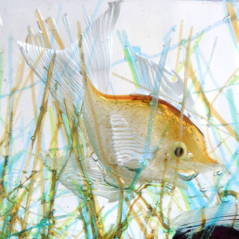 Cenedese Murano Three Fish Italian Art Glass Aquarium Block on Lighted ...