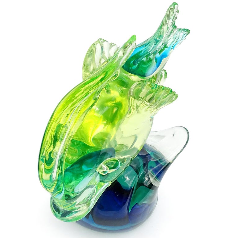 Cenedese Murano Uranium Green Blue Italian Art Glass Fish on Wave ...
