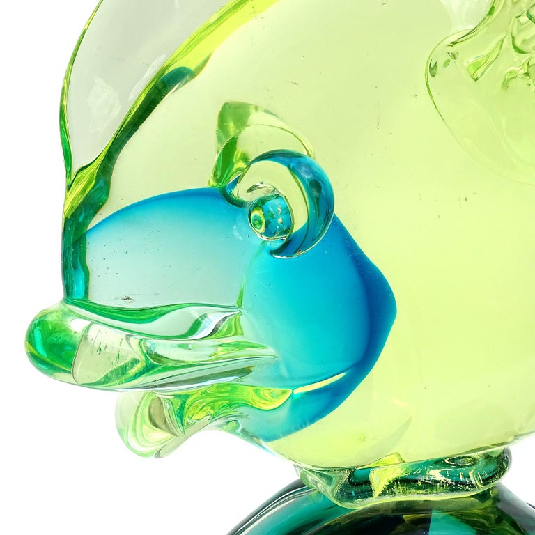 Cenedese Murano Uranium Green Blue Italian Art Glass Fish on Wave ...