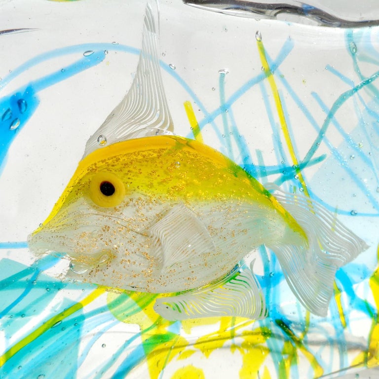 Cenedese Murano Yellow Gold Fish Italian Art Glass Aquarium Block ...