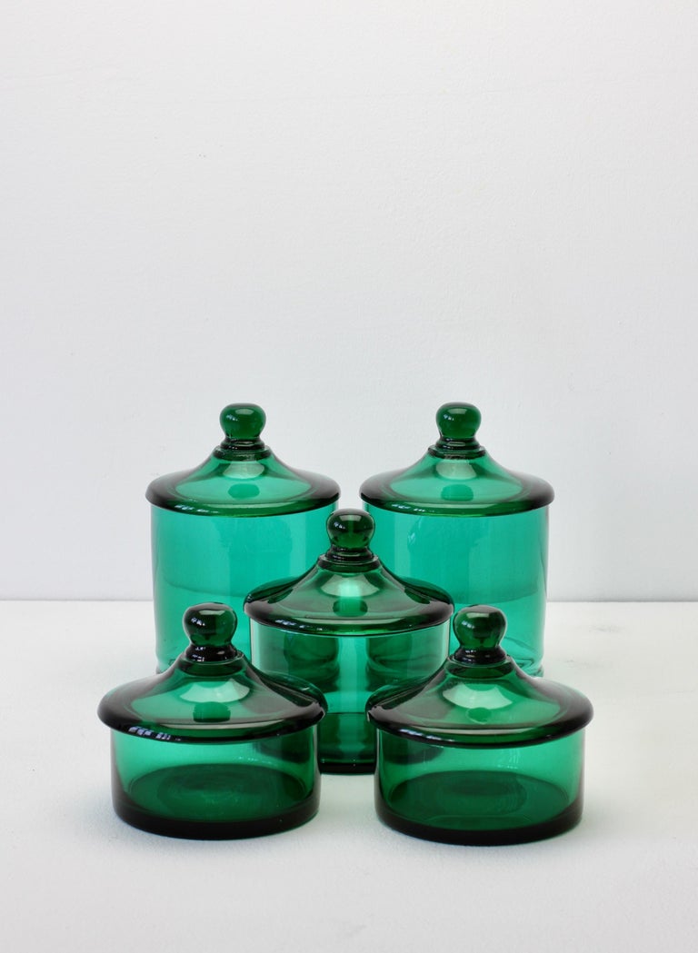 Cenedese Rare Vintage Set of 5 Green Glass Apothecary Lidded Jars ...