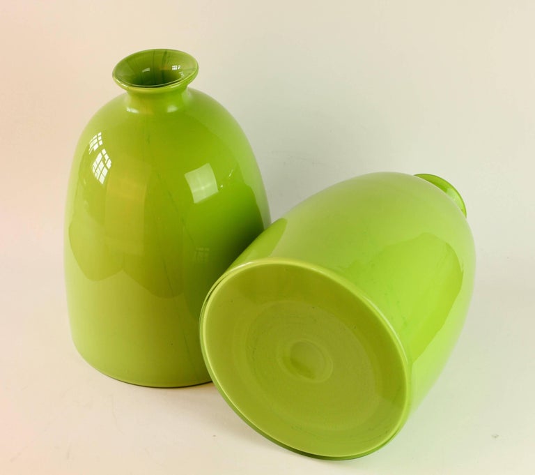 Colorful Tall Pair of Green Vintage Italian Murano Glass Vases by ...
