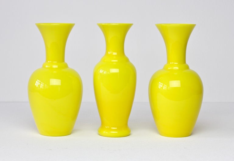 Cenedese Trio of Bright Yellow Vintage Italian Murano Art Glass Vases ...