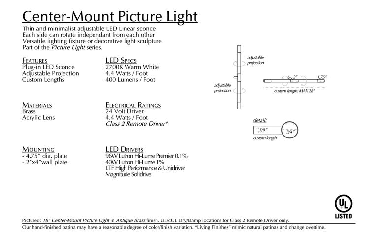 Customizable Center-Mount Picture Light Adjustable Minimal Brass Linear ...
