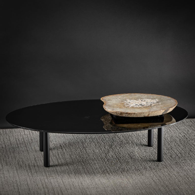 Center Table, with Lazy Susan Rotating Brazilian Agate on Black ...