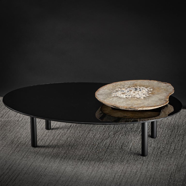 Center Table, with Lazy Susan Rotating Brazilian Agate on Black ...