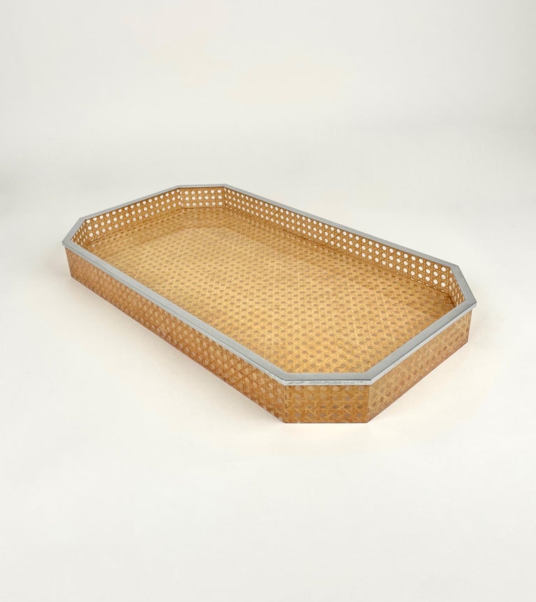Centerpiece Tray Lucite, Rattan and Chrome Christian Dior Style, Italy ...