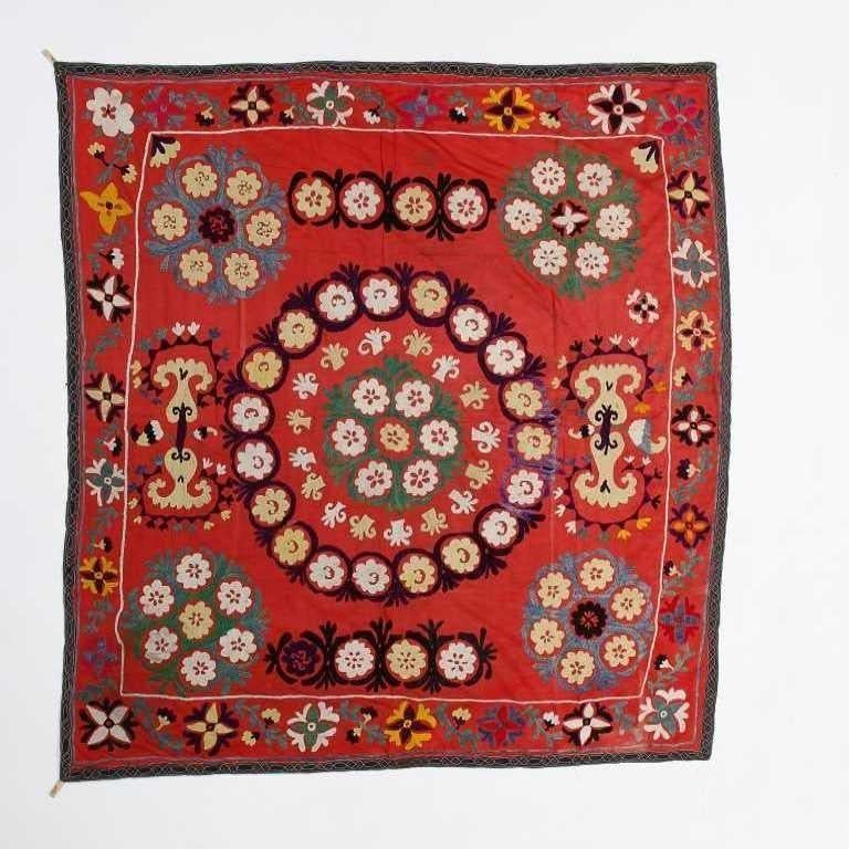 Central Asian Suzani Textile. Embroidered Cotton and Silk Bed Cover ...