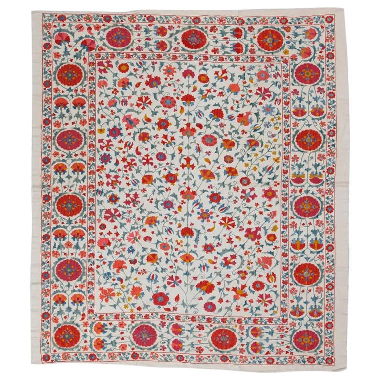 Central Asian Suzani Textile, Embroidered Cotton and Silk Bed Cover at ...