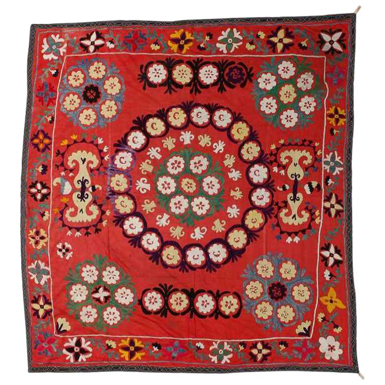 Central Asian Suzani Textile. Embroidered Cotton and Silk Bed Cover ...