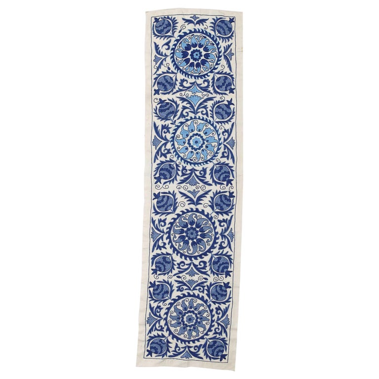 Uzbek Embroidered Cotton and Silk Wall Hanging. Suzani Textile, Table ...