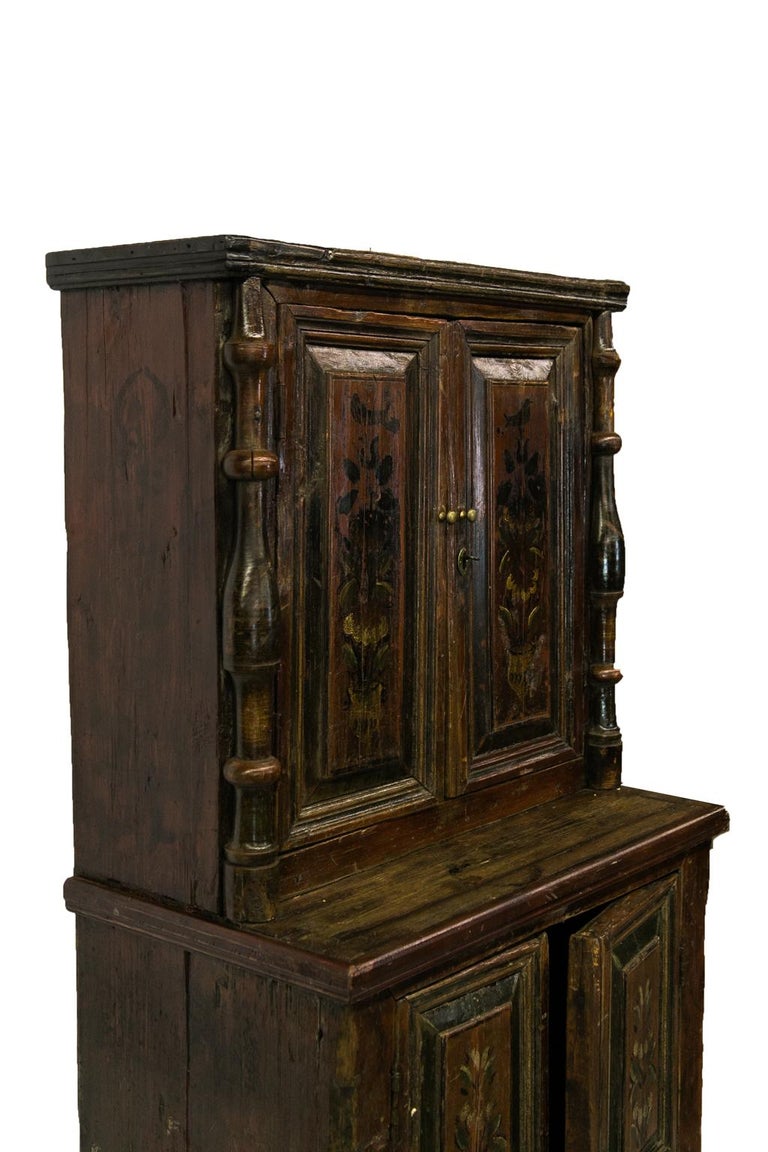 Central European Painted Step Back Cupboard For Sale at 1stDibs