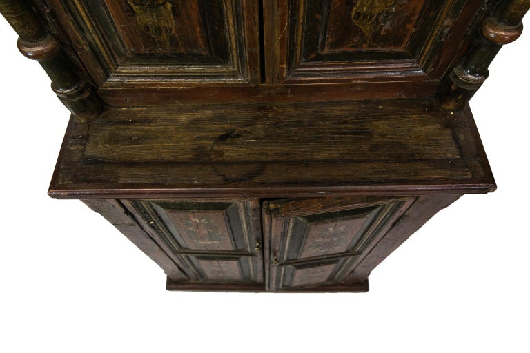 Central European Painted Step Back Cupboard For Sale at 1stDibs