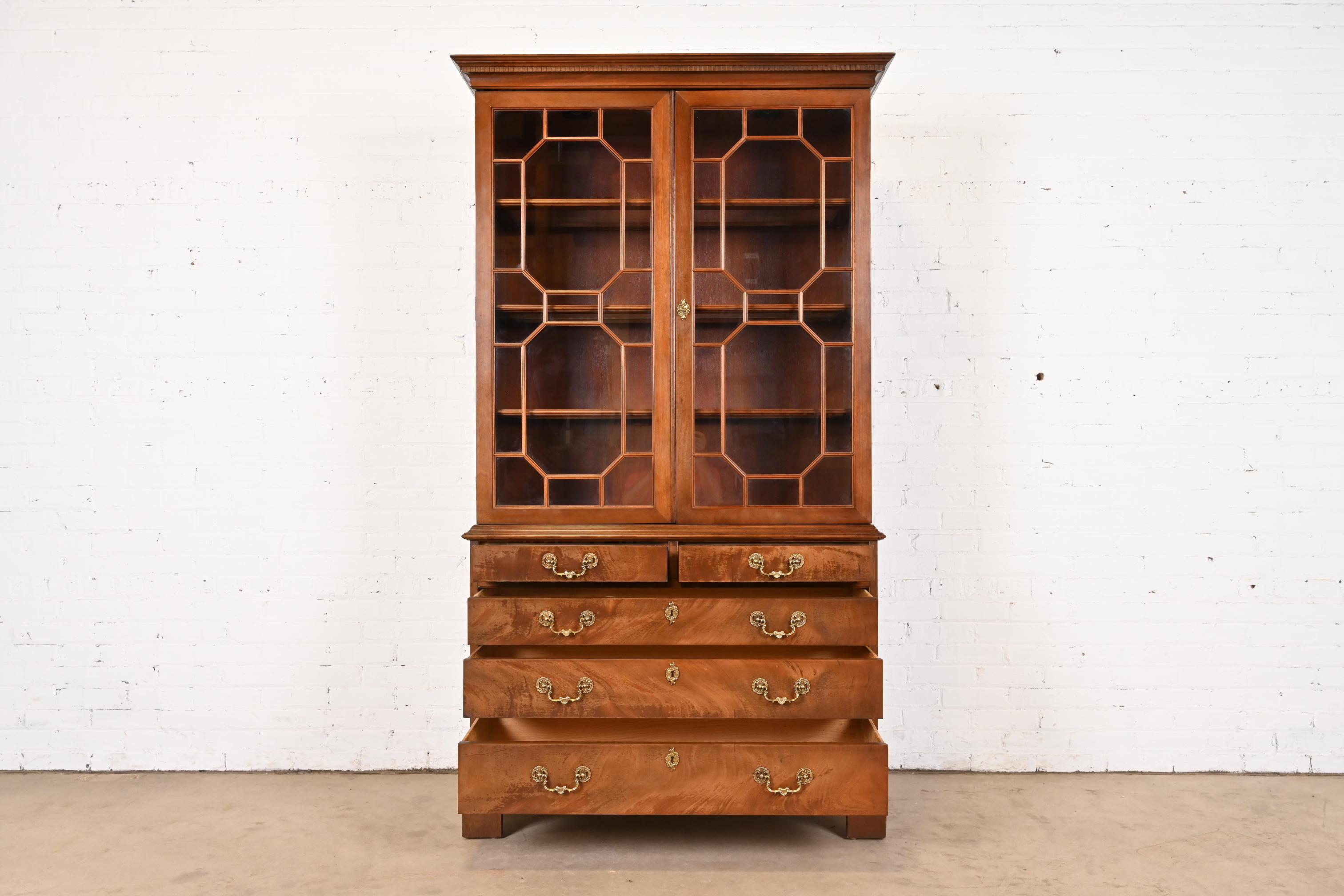 Century Furniture Georgian Mahogany Lighted Breakfront Bookcase For ...