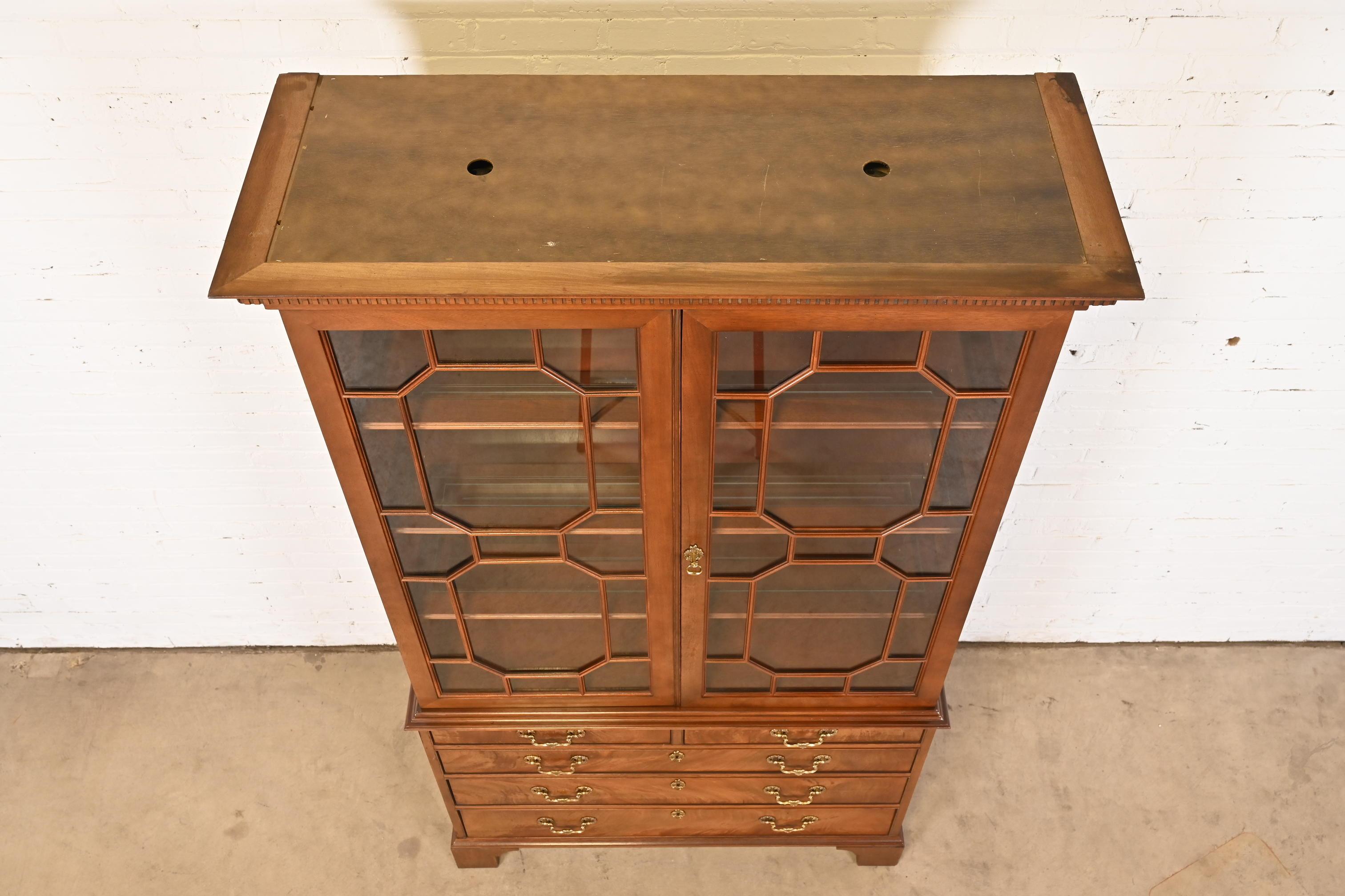 Century Furniture Georgian Mahogany Lighted Breakfront Bookcase For ...