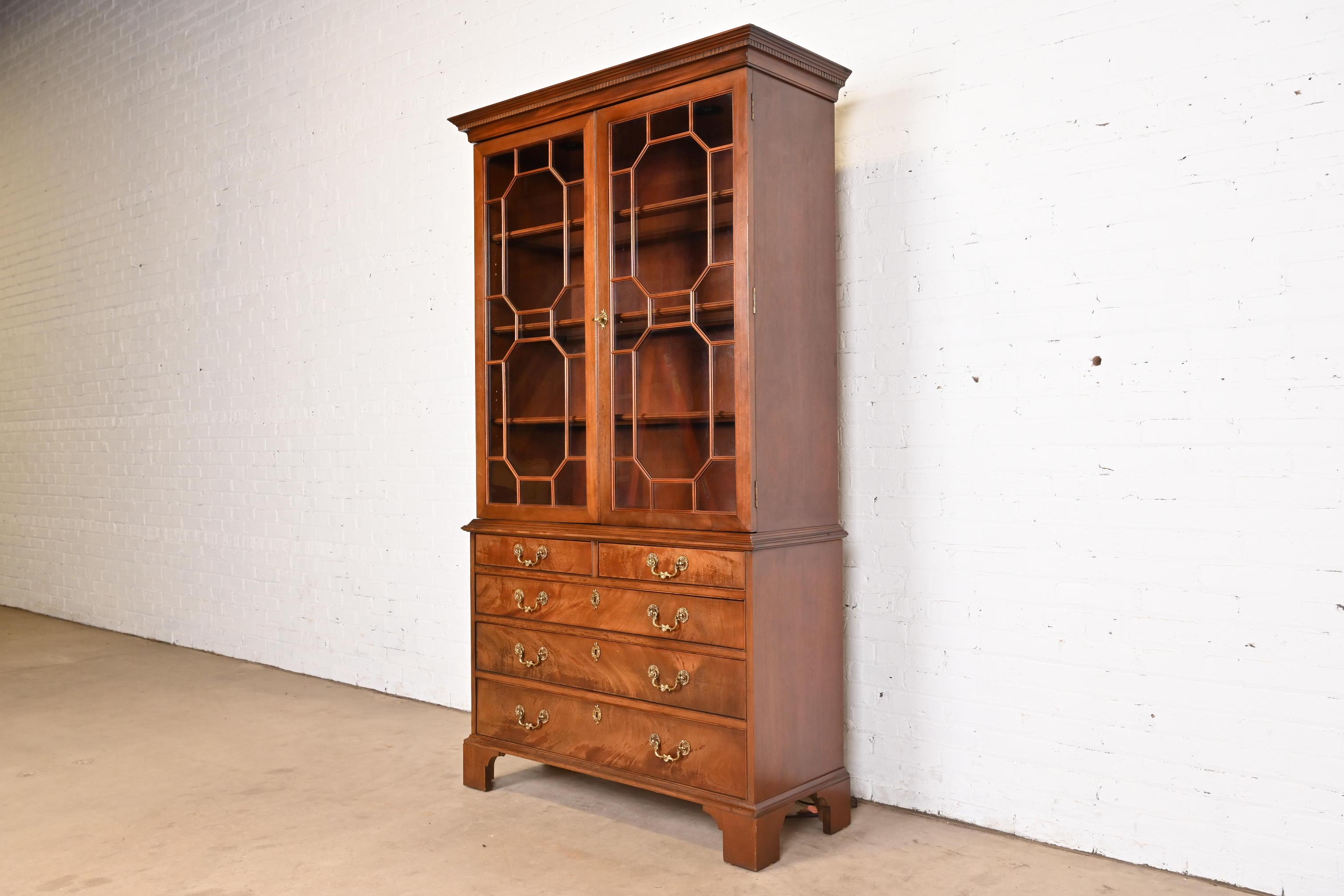 Century Furniture Georgian Mahogany Lighted Breakfront Bookcase For ...