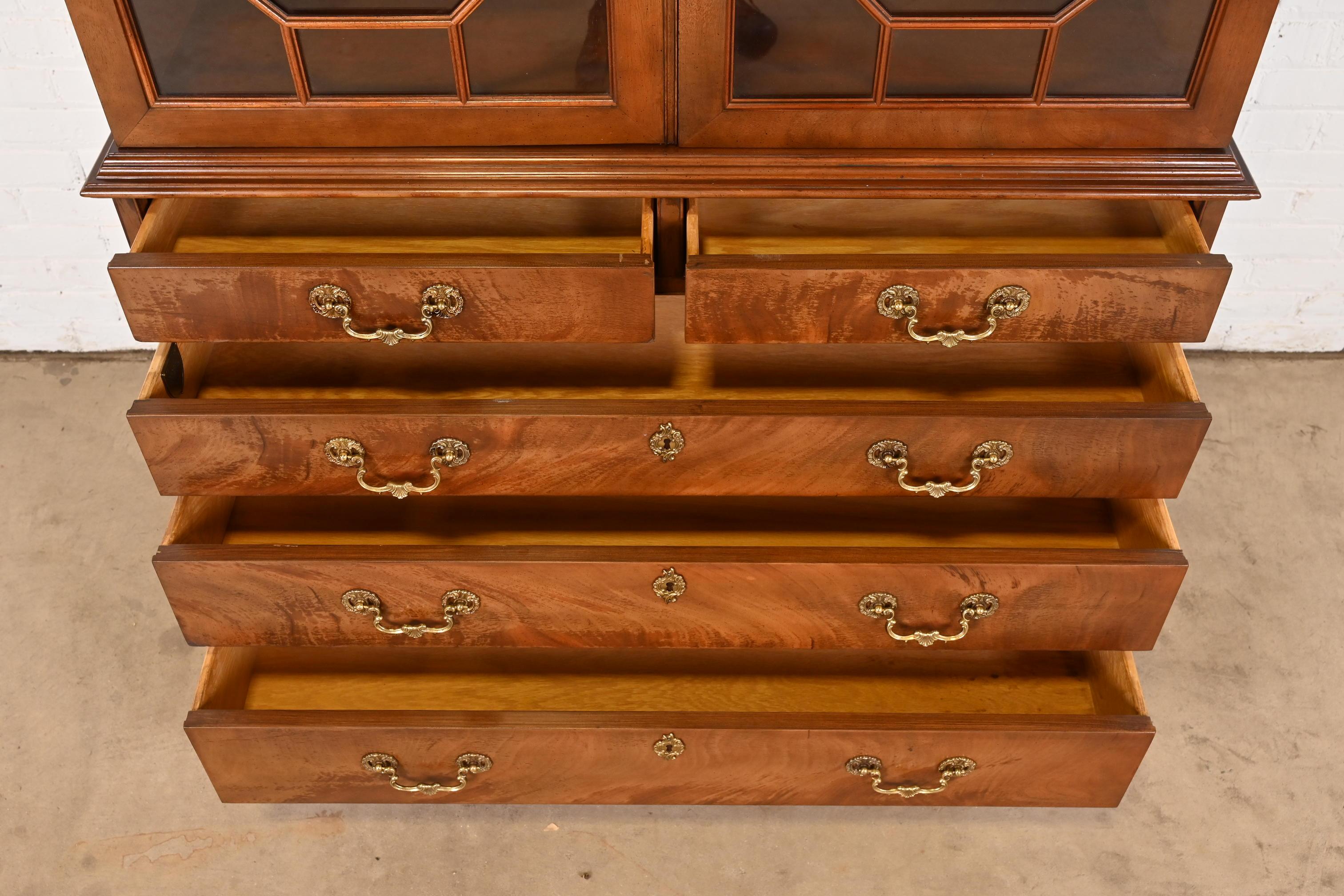 Century Furniture Georgian Mahogany Lighted Breakfront Bookcase For ...