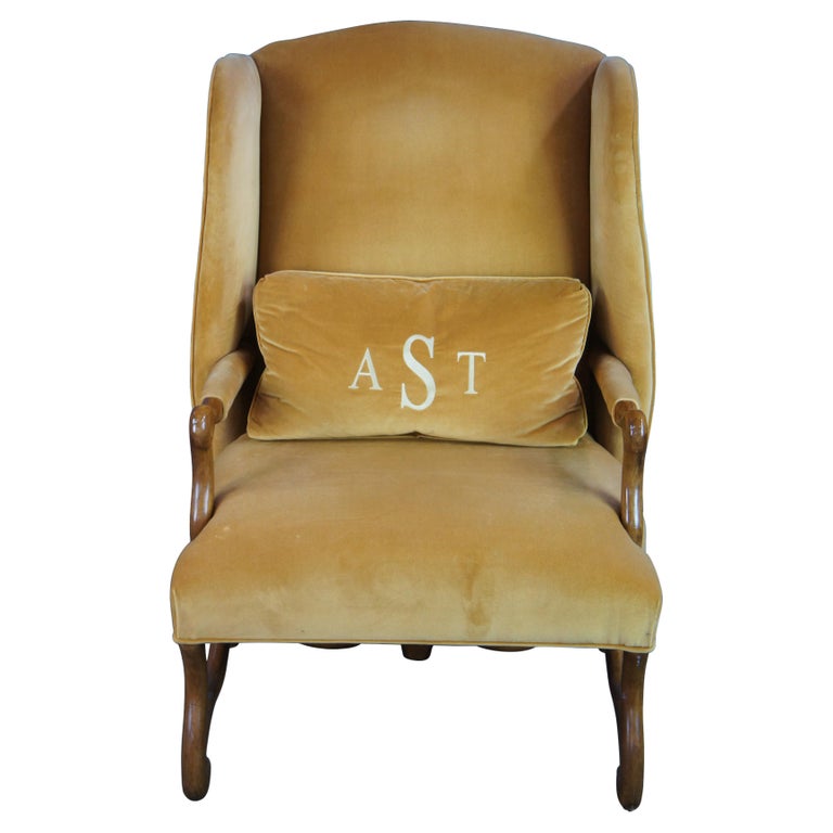 Century Furniture Old World Maple Suede Wingback Club Library Arm Chair ...