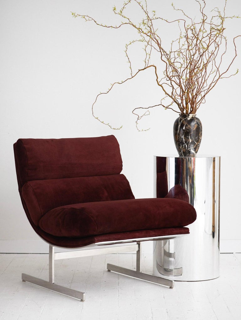 Century Kipp Stewart for Directional Suede and Chrome Arc Lounge Chair ...