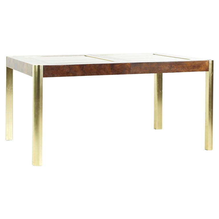 Century Mid-Century Burlwood Brass and Glass Dining Table For Sale at ...