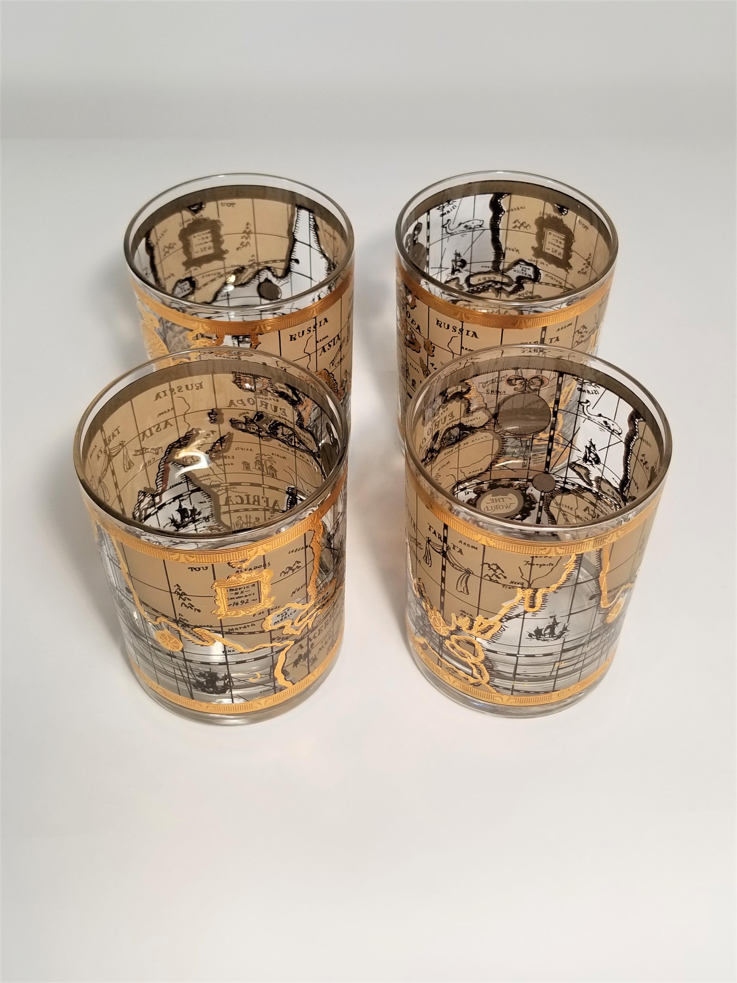 Cera 22-Karat Gold Old World Atlas Design Cocktail Glassware Barware ...