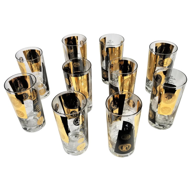 Cera 22-Karat Gold Signed Glassware Barware 1960s Midcentury Set of 10 ...