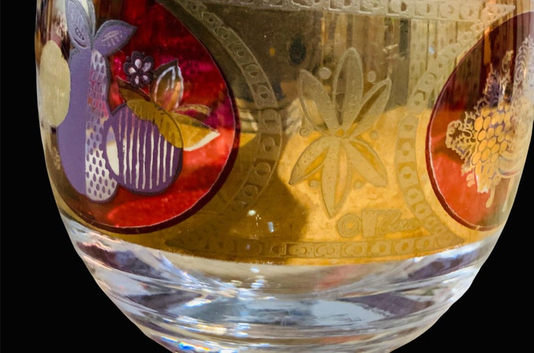 Cera Engraved/Stained Gold Rolly Polly Clear Glasses For Sale at 1stDibs